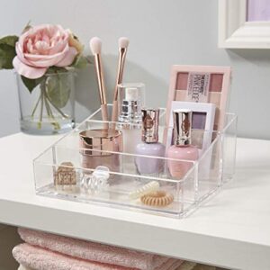 STORi Clear Plastic Vanity Makeup Organizer | Compact Rectangular 4-Compartment Holder for Brushes, Eyeshadow Palettes, & Beauty Supplies | Made in USA