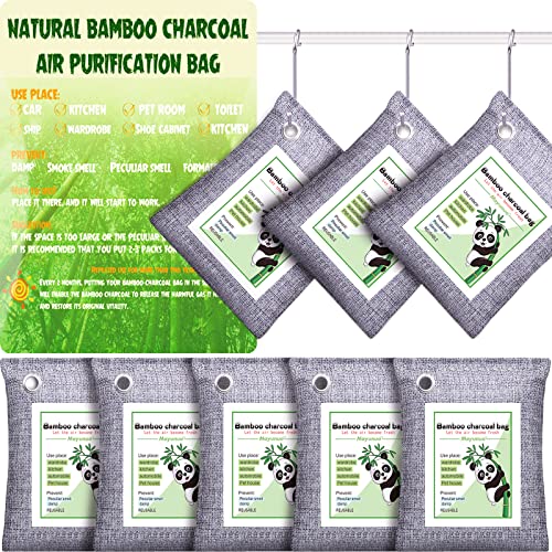 8 Pack Nature Fresh Bamboo Charcoal Air Purifying Bag, Activated Charcoal Bags Odor Absorber for Home Shoe Closet Gym Bag Fridge Pet Car Kitchen Large Room Smoke Drawer Refrigerator Strong Deodorizer Freshener Moisture Remover and Smell Eliminator