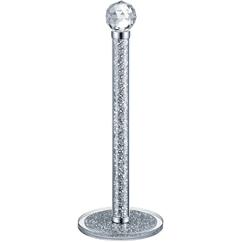 Silver Paper Towel Roll Holder Bling Stand Towel Tissue Roll Countertop Napkin Paper Towel Holder for Bathroom Crystal Holder Crushed Diamond Home Decor for Kitchen Bathroom Toilet 13 Inches High