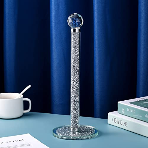 Silver Paper Towel Roll Holder Bling Stand Towel Tissue Roll Countertop Napkin Paper Towel Holder for Bathroom Crystal Holder Crushed Diamond Home Decor for Kitchen Bathroom Toilet 13 Inches High