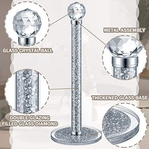 Silver Paper Towel Roll Holder Bling Stand Towel Tissue Roll Countertop Napkin Paper Towel Holder for Bathroom Crystal Holder Crushed Diamond Home Decor for Kitchen Bathroom Toilet 13 Inches High