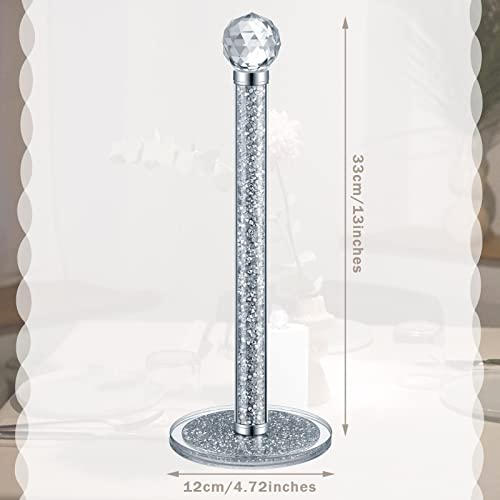 Silver Paper Towel Roll Holder Bling Stand Towel Tissue Roll Countertop Napkin Paper Towel Holder for Bathroom Crystal Holder Crushed Diamond Home Decor for Kitchen Bathroom Toilet 13 Inches High