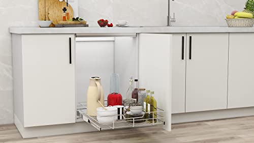 Pull Out Cabinet Organizer - Slide Out Under Cabinet Basket for Kitchen, Bathroom, Pantry Heavy Duty Slide Out Shelves, Requires At Least 24” Cabinet Opening (23.6W x 22D x 5.5H inch, Chrome)