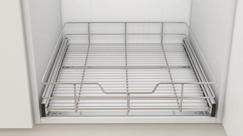 Pull Out Cabinet Organizer - Slide Out Under Cabinet Basket for Kitchen, Bathroom, Pantry Heavy Duty Slide Out Shelves, Requires At Least 24” Cabinet Opening (23.6W x 22D x 5.5H inch, Chrome)