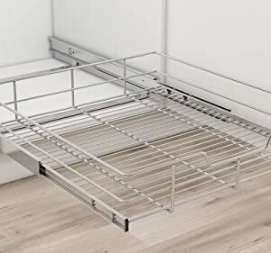 Pull Out Cabinet Organizer - Slide Out Under Cabinet Basket for Kitchen, Bathroom, Pantry Heavy Duty Slide Out Shelves, Requires At Least 24” Cabinet Opening (23.6W x 22D x 5.5H inch, Chrome)