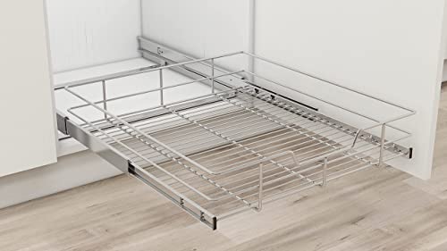 Pull Out Cabinet Organizer - Slide Out Under Cabinet Basket for Kitchen, Bathroom, Pantry Heavy Duty Slide Out Shelves, Requires At Least 24” Cabinet Opening (23.6W x 22D x 5.5H inch, Chrome)