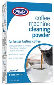 urnex coffee maker and espresso machine cleaner cleancaf powder – 3 packets – safe on keurig delonghi nespresso ninja hamilton beach mr coffee braun