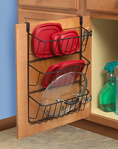 Spectrum Over the Cabinet Lid Organizer (Bronze) - Large Storage for Tupperware, Kitchen, Cabinet, Pantry, & Under Sink Organization