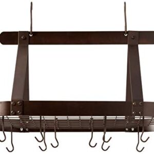 Old Dutch Oval Steel Pot Rack w. Grid & 16 Hooks, Oiled Bronze, 36" x 19" x 15.5"