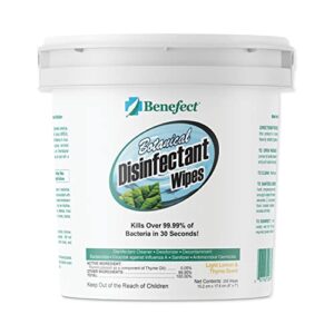 benefect botanical disinfecting wipes – (250 wipe count) natural, no residue – antibacterial disinfectant, multi-surface cleaning and sanitizing wipes