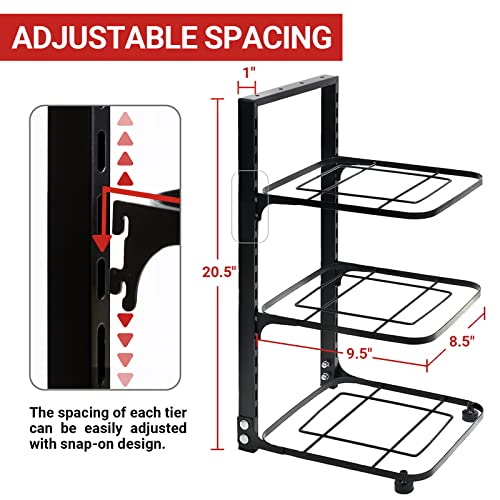 Sakuchi Pots and Pans Organizer for Cabinet, 3 Tiers Heavy-Duty Pot and Pan Rack for Kitchen Organization, Height Adjustable and Space Saving Pot Organizer, Black