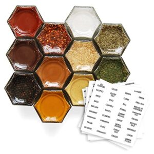 gneiss spice magnetic spice jars | create a hanging spice rack on your fridge | includes large empty glass jars, magnetic metal lids and spice labels