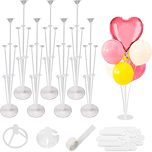 RUBFAC 7 Sets Balloon Stand Kits, Clear Balloon Holder for Table Including Glue, Tie Tool, Flower Clips, Balloon Sticks with Base for Birthday Wedding Party Centerpiece Table Decorations