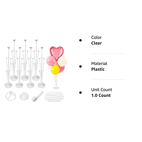 RUBFAC 7 Sets Balloon Stand Kits, Clear Balloon Holder for Table Including Glue, Tie Tool, Flower Clips, Balloon Sticks with Base for Birthday Wedding Party Centerpiece Table Decorations