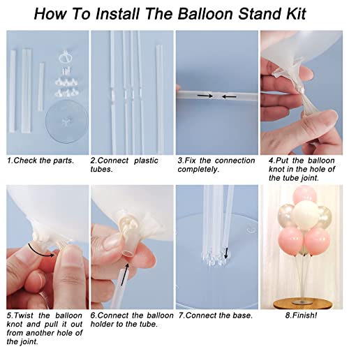 RUBFAC 7 Sets Balloon Stand Kits, Clear Balloon Holder for Table Including Glue, Tie Tool, Flower Clips, Balloon Sticks with Base for Birthday Wedding Party Centerpiece Table Decorations