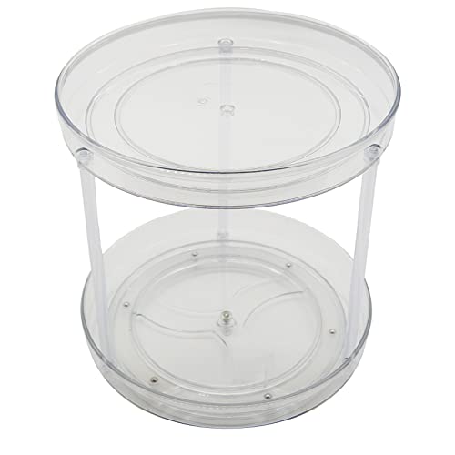 2 Tier Lazy Susan Organizer, Raised Edge Swivel Organizer for Spices, Condiments, Round Clear Turntable Organizer for Cabinets, Countertops, Bathroom, Refrigerator, Dining Room Organizer,9.5 Inches