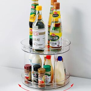 2 Tier Lazy Susan Organizer, Raised Edge Swivel Organizer for Spices, Condiments, Round Clear Turntable Organizer for Cabinets, Countertops, Bathroom, Refrigerator, Dining Room Organizer,9.5 Inches