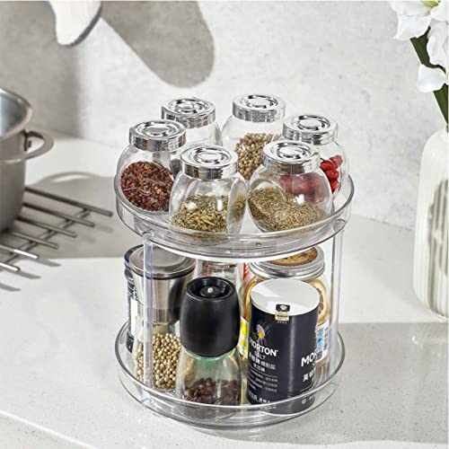 2 Tier Lazy Susan Organizer, Raised Edge Swivel Organizer for Spices, Condiments, Round Clear Turntable Organizer for Cabinets, Countertops, Bathroom, Refrigerator, Dining Room Organizer,9.5 Inches