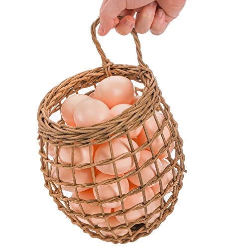 Elsjoy Set of 2 Wall Hanging Onion Basket, Wicker Woven Basket Handmade Rattan Basket, Fruits and Veggies Storage Basket for Pantry, Kitchen, Garden