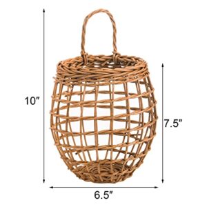 Elsjoy Set of 2 Wall Hanging Onion Basket, Wicker Woven Basket Handmade Rattan Basket, Fruits and Veggies Storage Basket for Pantry, Kitchen, Garden