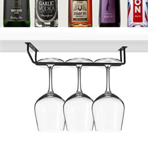 Yimerlen 7 Inch Long Single Rail Wine Glass Rack Under Cabinet Cupboard, Metal Stemware Holder Wine Glass Holder Wine Glass Hanger for RV Mini Bar Kitchen Storage (Black- 4 Pack)