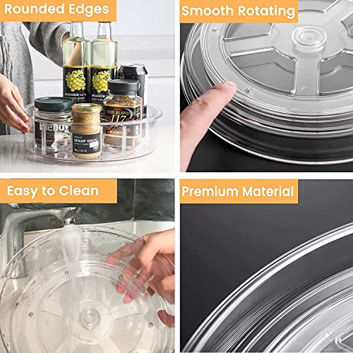 vacane 2 Pack Plastic Lazy Susan 13"&10", Round Turntable Organizer Storage Container with Raised Edge, Spice Rack Rotating Kitchen Spinning Organizer for Bathroom Countertop Pantry Refrigerator