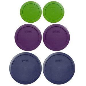 pyrex bundle – 6 items: (2) 7402-pc blue lids, (2) 7201-pc purple lids, (2) 7200-pc lawn green lids