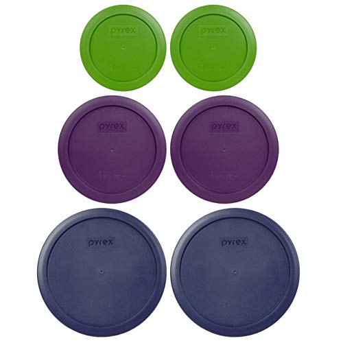 Pyrex Bundle - 6 Items: (2) 7402-PC Blue Lids, (2) 7201-PC Purple Lids, (2) 7200-PC Lawn Green Lids