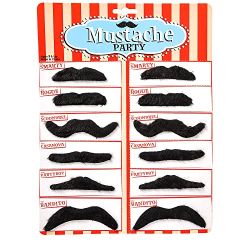 3.5" 12 PC BLACK MUSTACHES