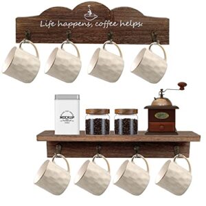 ismosm coffee cup holder 2 pcs kitchen wall decor coffee mug holder with 8 sturdy hooks mug rack for farmhouse kitchen decorations, coffee station, office decor, mug organizer, mug display (brown)