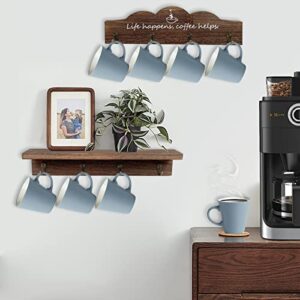 Ismosm Coffee Cup Holder 2 Pcs Kitchen Wall Decor Coffee Mug Holder with 8 Sturdy Hooks Mug Rack for Farmhouse Kitchen Decorations, Coffee Station, Office Decor, Mug Organizer, Mug Display (Brown)