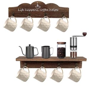 Ismosm Coffee Cup Holder 2 Pcs Kitchen Wall Decor Coffee Mug Holder with 8 Sturdy Hooks Mug Rack for Farmhouse Kitchen Decorations, Coffee Station, Office Decor, Mug Organizer, Mug Display (Brown)