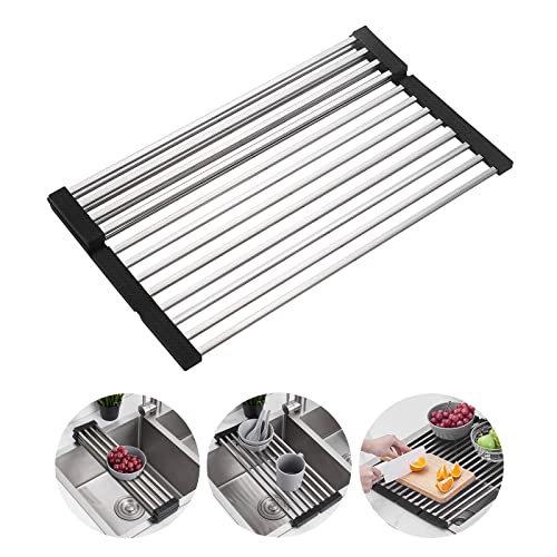 Starensky Design Over The Sink Dish Drying Rack Roll Up Foldable 304 Stainless Steel Dish Drying Rack for Kitchen Accessories(17.7''*14.3'')