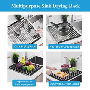 Starensky Design Over The Sink Dish Drying Rack Roll Up Foldable 304 Stainless Steel Dish Drying Rack for Kitchen Accessories(17.7''*14.3'')