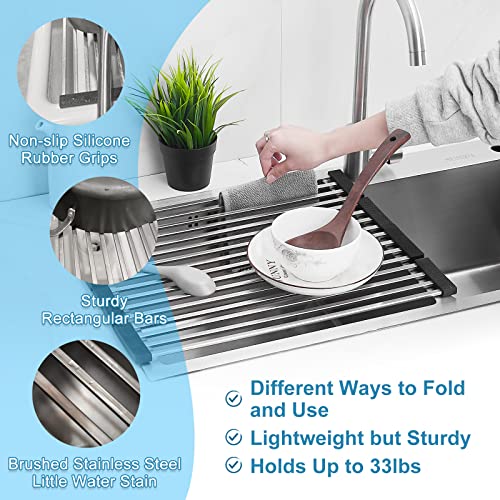 Starensky Design Over The Sink Dish Drying Rack Roll Up Foldable 304 Stainless Steel Dish Drying Rack for Kitchen Accessories(17.7''*14.3'')