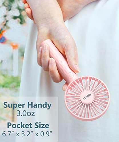 HonHey Handheld Fan Super Mini Personal Fan with Rechargeable Battery Operated and 3 Adjustable Speed Portable Hand Held Fan Eyelash Fan for Girls Women Kids Outdoor Travelling Indoor Office Home (pink)