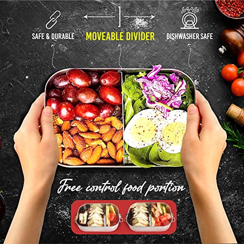 Steel Lunch Box, Stainless Steel Lunch Box, foldable Pork and Spon, Leakproof Container , 1400ml Steel Bento Lunch Box, Metal Lunch box for Adult and kids. Insulated Stainless Steel Lunch Container