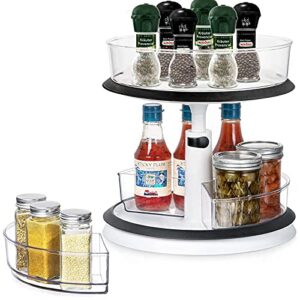 yesland 2-tier lazy susan turntable with large bin and 3 dividers, 11.25” height adjustable cabinet and spice rack organizer with removable clear storage bins for kitchen pantry snack fruit makeup