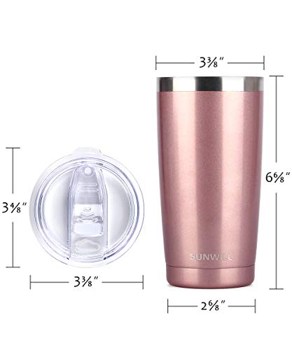 SUNWILL 20oz Tumbler with Lid, Stainless Steel Vacuum Insulated Double Wall Travel Tumbler, Durable Insulated Coffee Mug, Rose Gold, Thermal Cup with Splash Proof Sliding Lid