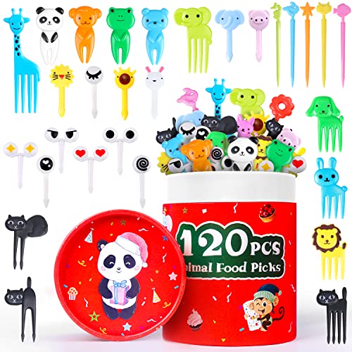 120PCS Animal Food Picks for Kids, Vicuna R Toddler Food Picks BPA-Free, Fun Kids Food Picks for Bento Box, Reusable Cute Fruit Toothpicks, Kids Lunch Accessories Decorations