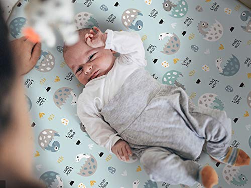 GRSSDER Stretchy Ultra Soft Jersey Knit Fitted Pack n Play Sheets Set 2 Pack, Portable/Mini Cribs Sheets, Happy Dinosaurs for Girls and Boys