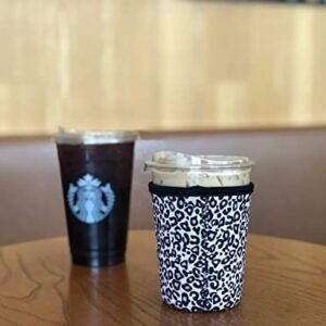 3 Pack Reusable Iced Coffee Sleeves - Xumbtvs Insulator Sleeve for Cold Beverages, Neoprene Cup Holder for Starbucks Coffee, Dunkin Coffee, More(Leopard print)