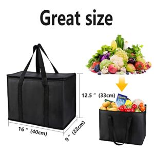 2-Pack, XL-Large Insulated Grocery shopping bags, Black, reusable bag,thermal zipper,Collapsible,tote,cooler,food transport hot and cold,for instacart,camping,Recycled Material delivery groceries