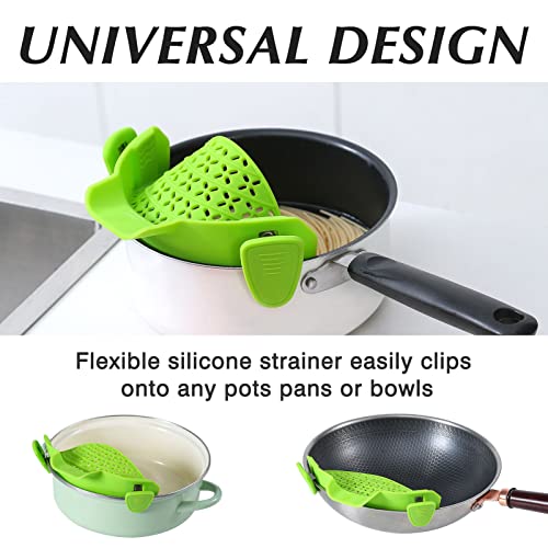 Pasta Strainer and Pot Strainer Kitchen Gadgets - Adjustable Silicone Clip On Strainer for Pots Pans and Bowls Strainers for Kitchen