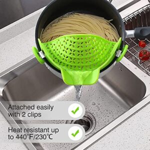 Pasta Strainer and Pot Strainer Kitchen Gadgets - Adjustable Silicone Clip On Strainer for Pots Pans and Bowls Strainers for Kitchen