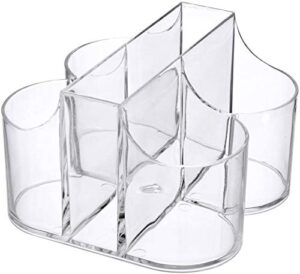 5 compartment classic acrylic napkin holder with cutlery organizer caddy bin, for spoons, forks, knives & cups divided storage!