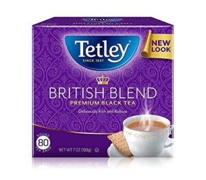 tetley british blend premium black tea, rainforest alliance certified, 80 tea bags (pack of 4)