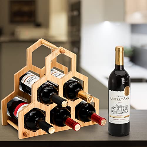 ZENFUN 3 Tier 6 Bottles Wooden Wine Rack, Countertop Free Standing Wine Storage Holder, Small Decorative Wine Rack Inserts for Cabinet, Shelves, Bars, Restaurant, 13'' L x 12'' H, Easy to Install