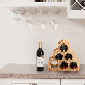 ZENFUN 3 Tier 6 Bottles Wooden Wine Rack, Countertop Free Standing Wine Storage Holder, Small Decorative Wine Rack Inserts for Cabinet, Shelves, Bars, Restaurant, 13'' L x 12'' H, Easy to Install