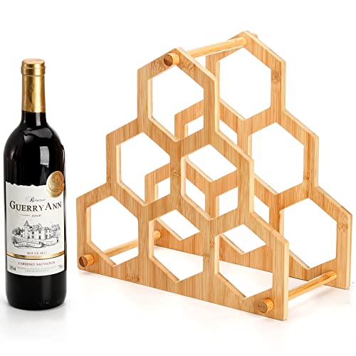 ZENFUN 3 Tier 6 Bottles Wooden Wine Rack, Countertop Free Standing Wine Storage Holder, Small Decorative Wine Rack Inserts for Cabinet, Shelves, Bars, Restaurant, 13'' L x 12'' H, Easy to Install